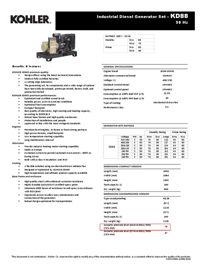 Industrial Diesel Generator Set – KD88 50 Hz: Technical Specifications ...