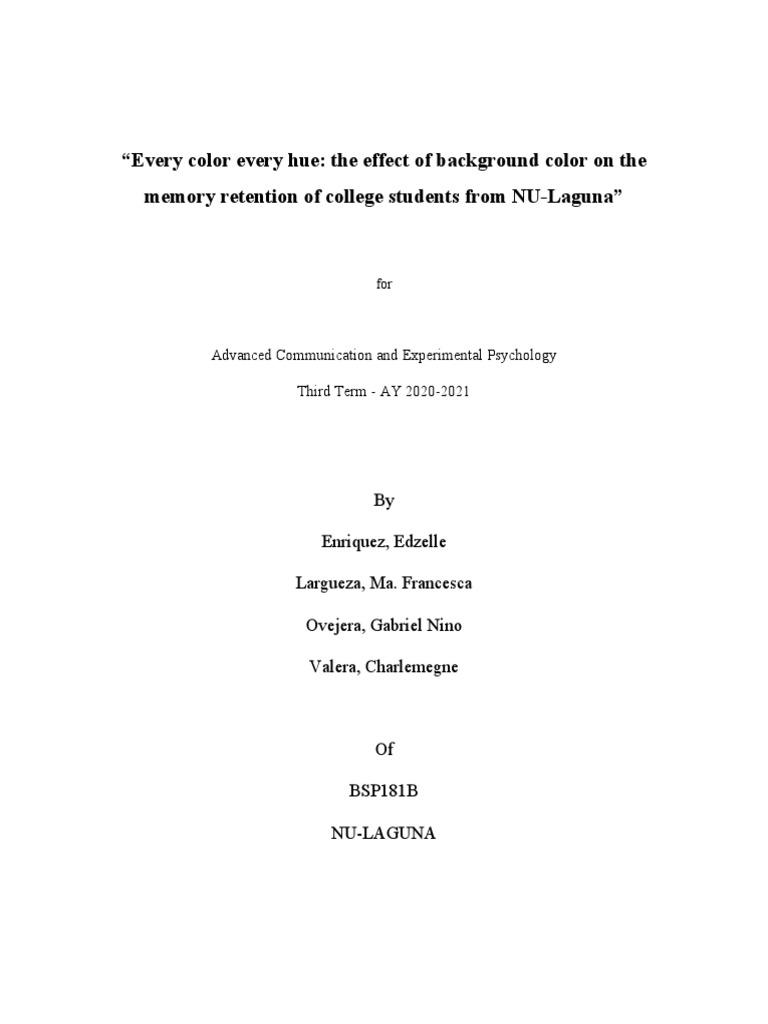 Every Color Every Hue: The Effect of Background Color On The Memory ...