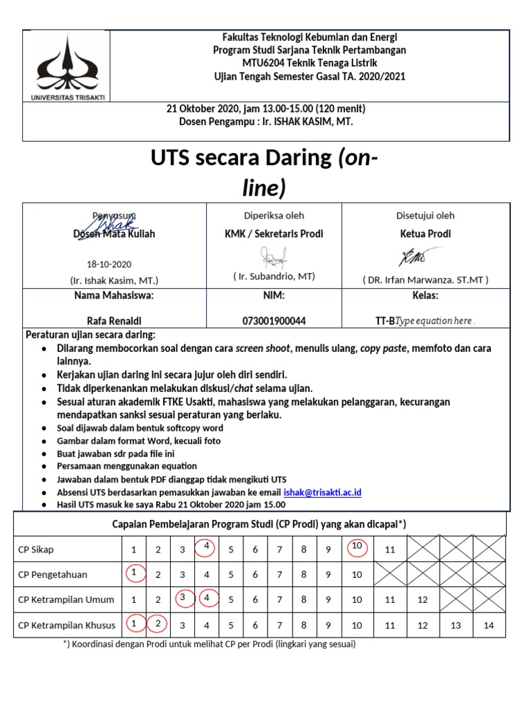 UTS Secara Daring (On-: Line) | PDF