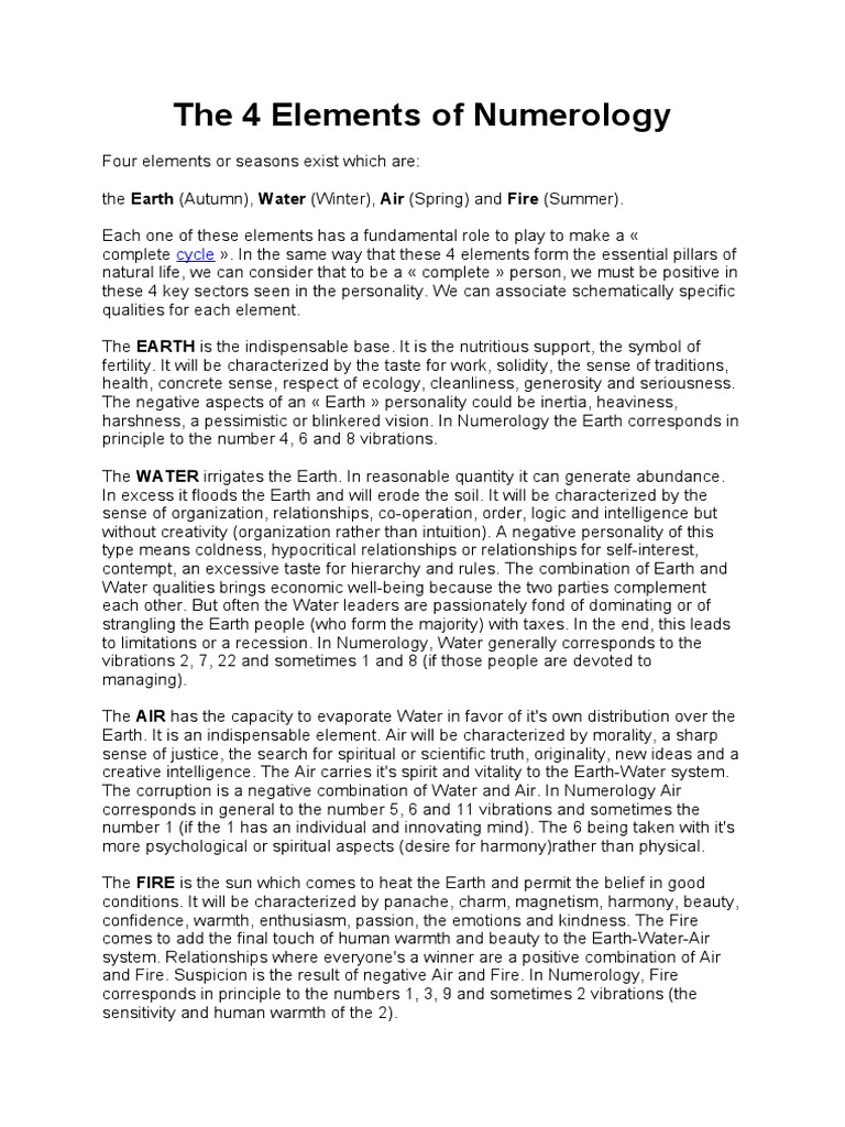 The 4 Elements of Numerology | PDF | Passion (Emotion) | Water