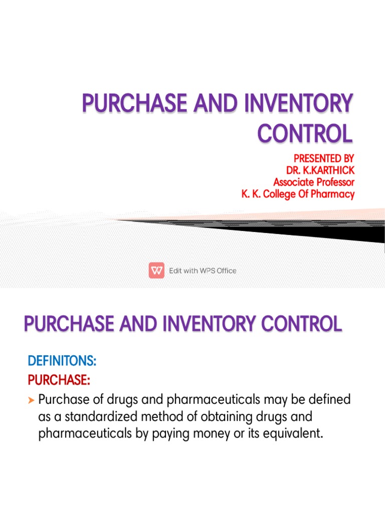 Hospital Pharmacy Purchase & Inventory Control | PDF | Pharmacy ...