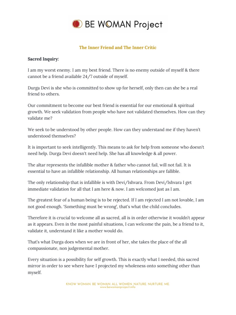 Day 3 - The Inner Friend and The Inner Critic | PDF | Human Nature ...