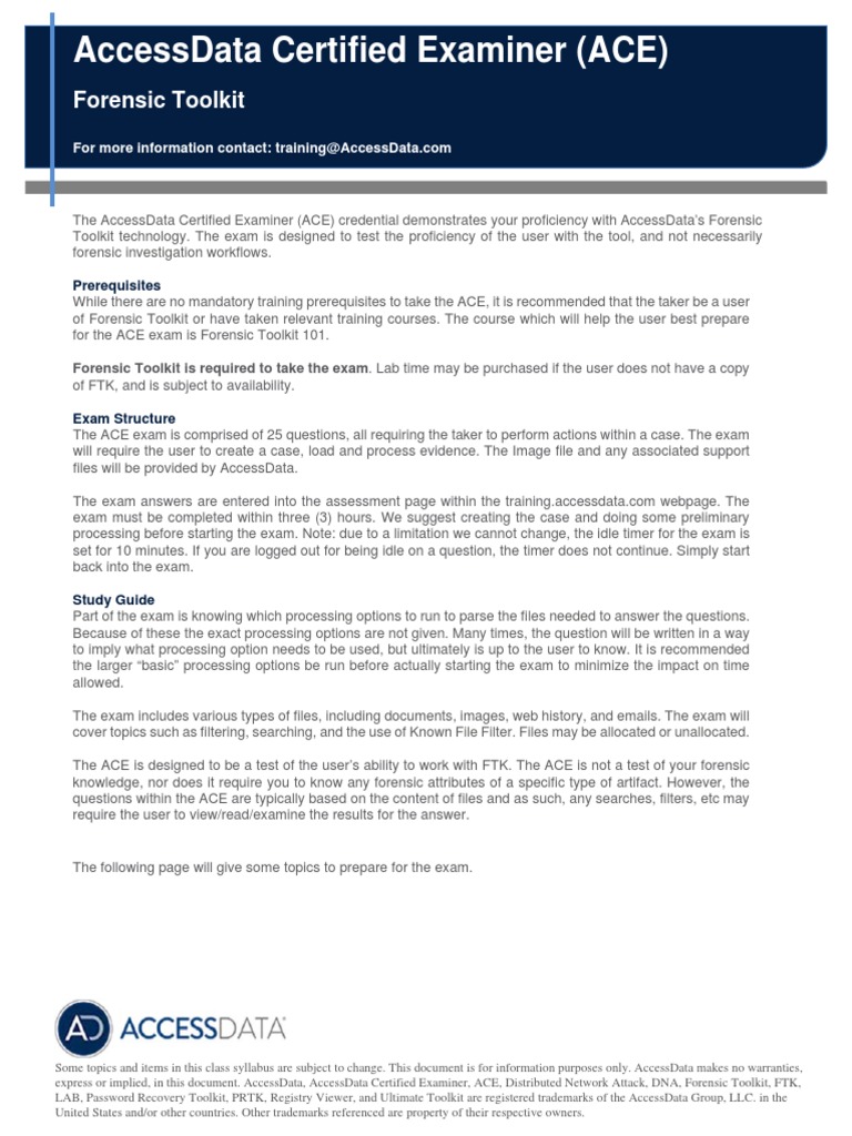 Accessdata Certified Examiner (Ace) : Forensic Toolkit | PDF | Test ...