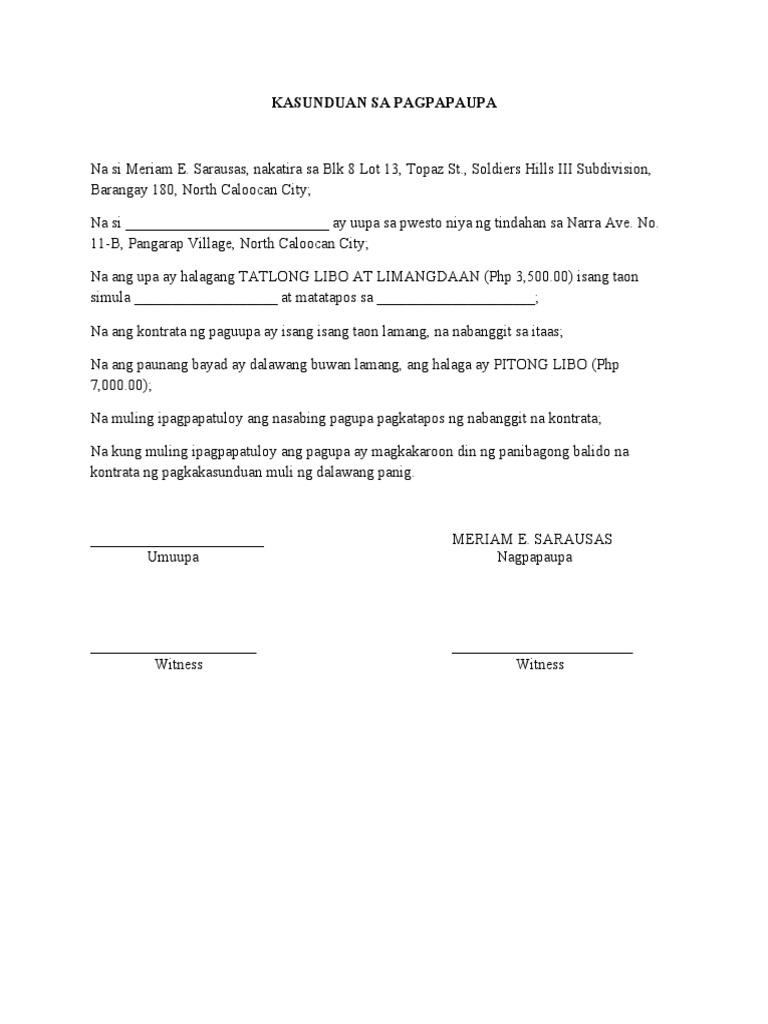 Kasunduan Sa Pagpapaupa | PDF