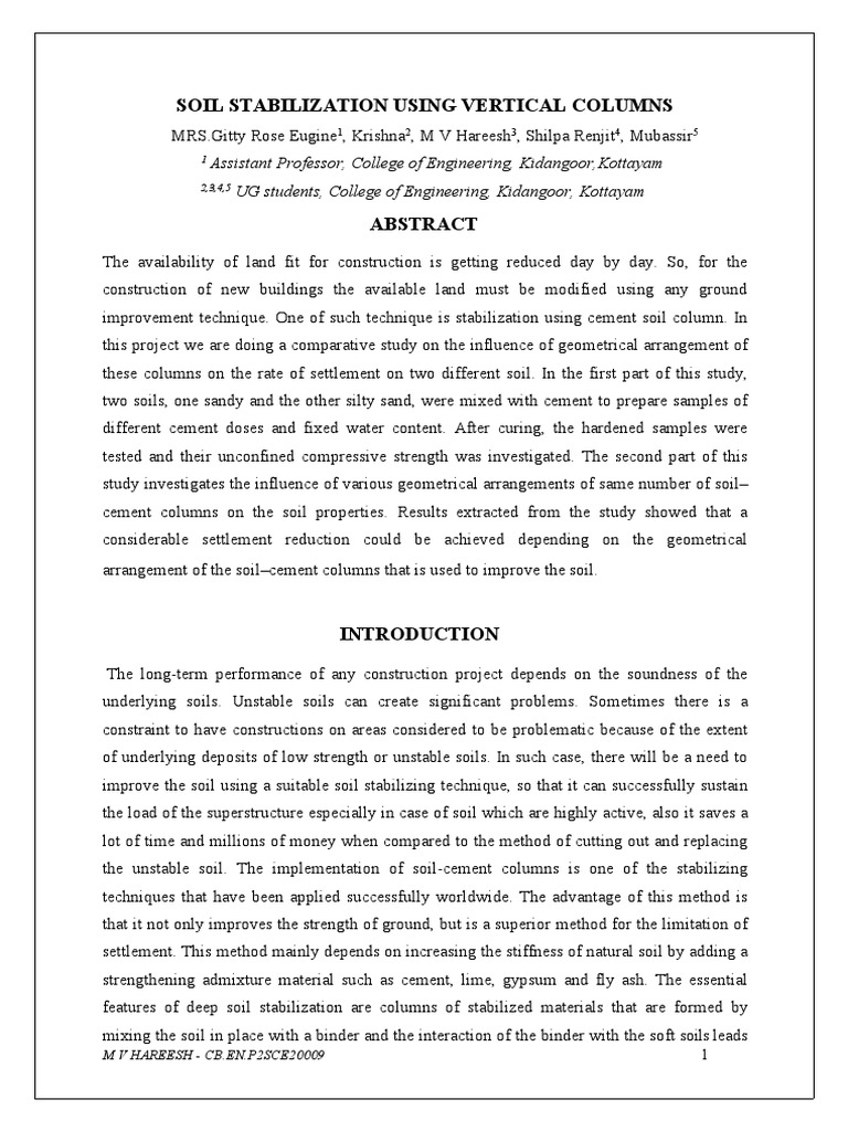 Soil Stabilization Using Vertical Columns | PDF | Concrete | Soil