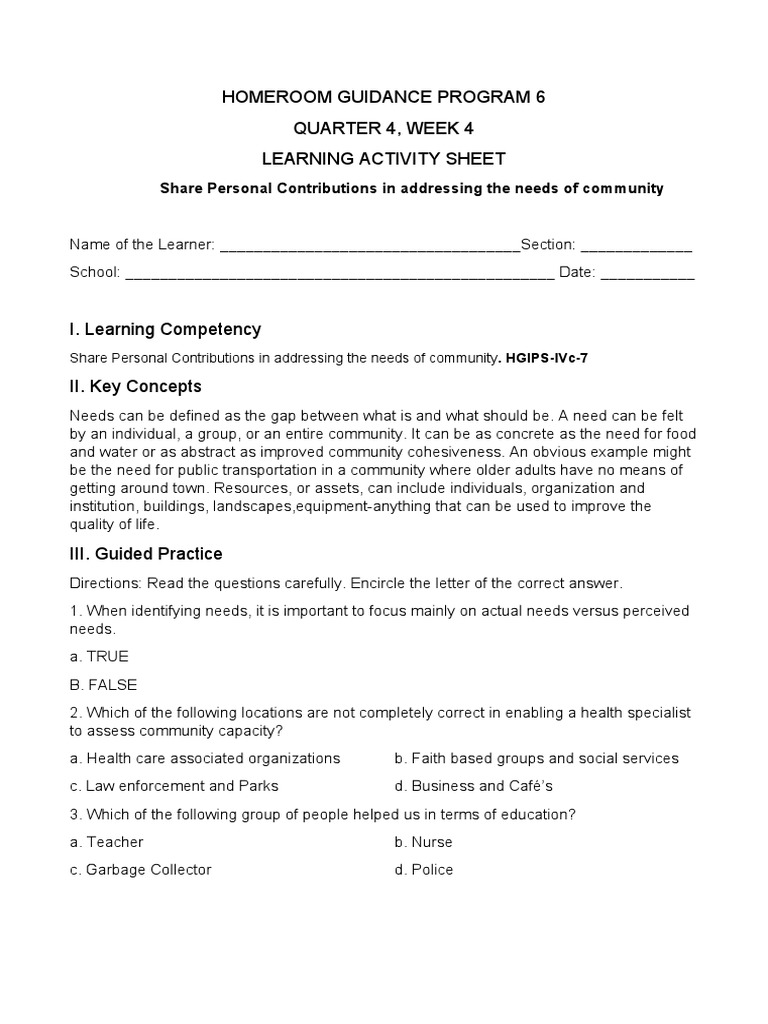 Addressing Community Needs Through Service: A Homeroom Guidance ...