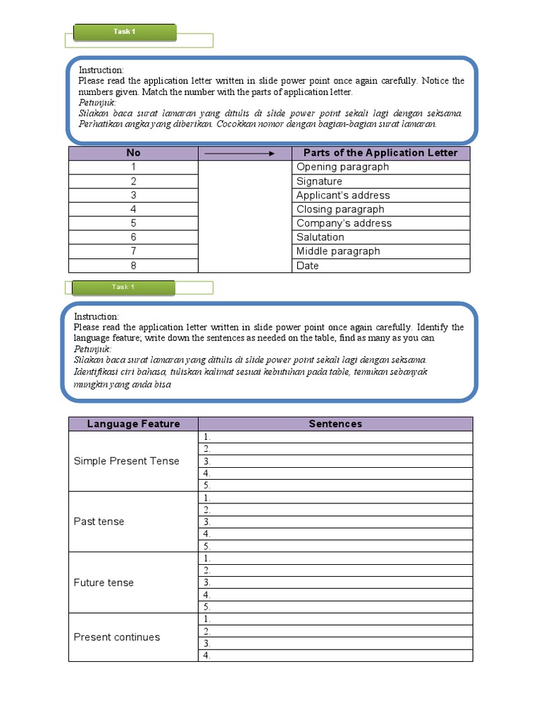 No Parts of The Application Letter: Task 1 | PDF