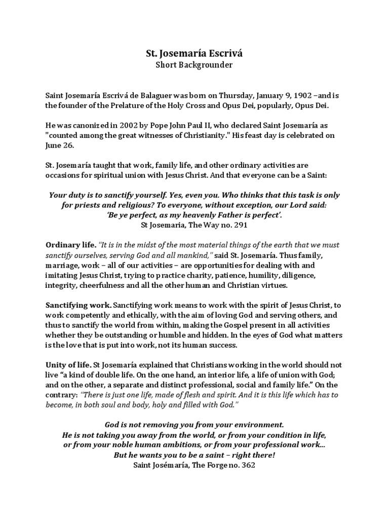 St. Josemaría Escrivá: Life & Teachings | PDF | Ancient Mediterranean ...