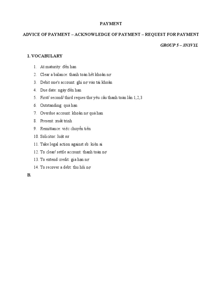 Payment Advice of Payment - Acknowledge of Payment - Request For ...