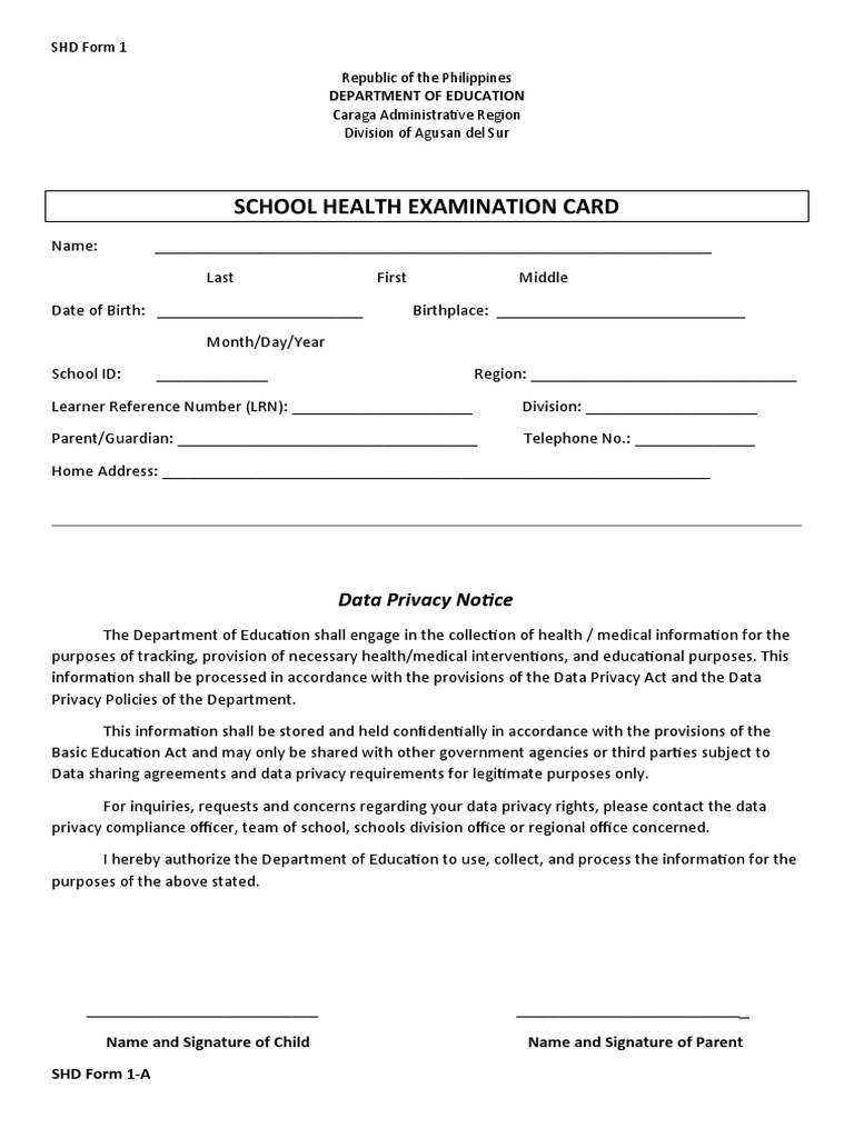 School Health Examination Card | PDF | Information Privacy | Privacy
