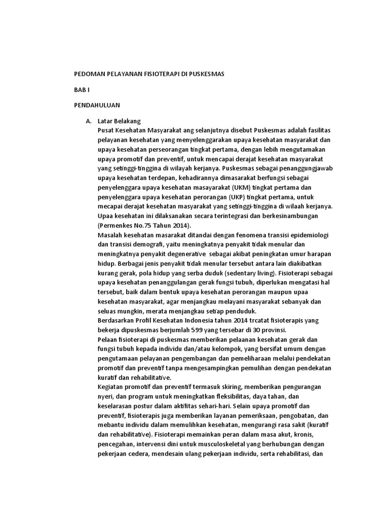 Pedoman Pelayanan Fisioterapi Di Puskesmas | PDF