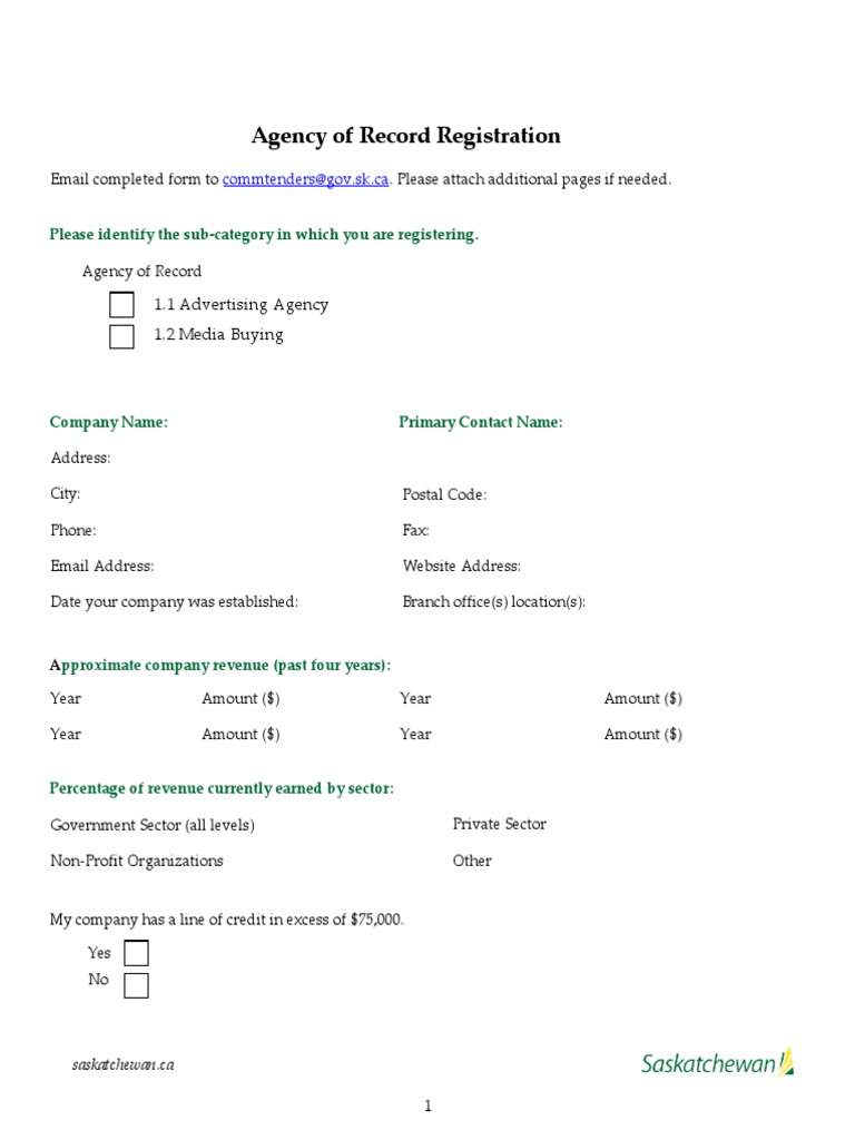 Saskatchewan Agency Registration Form | PDF | Advertising | Mass Media