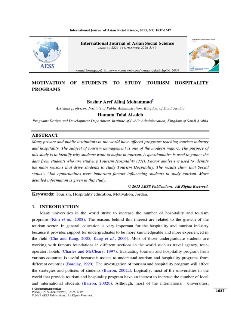 Motivation of Students To Study Tourism Hospitality Programs | PDF ...
