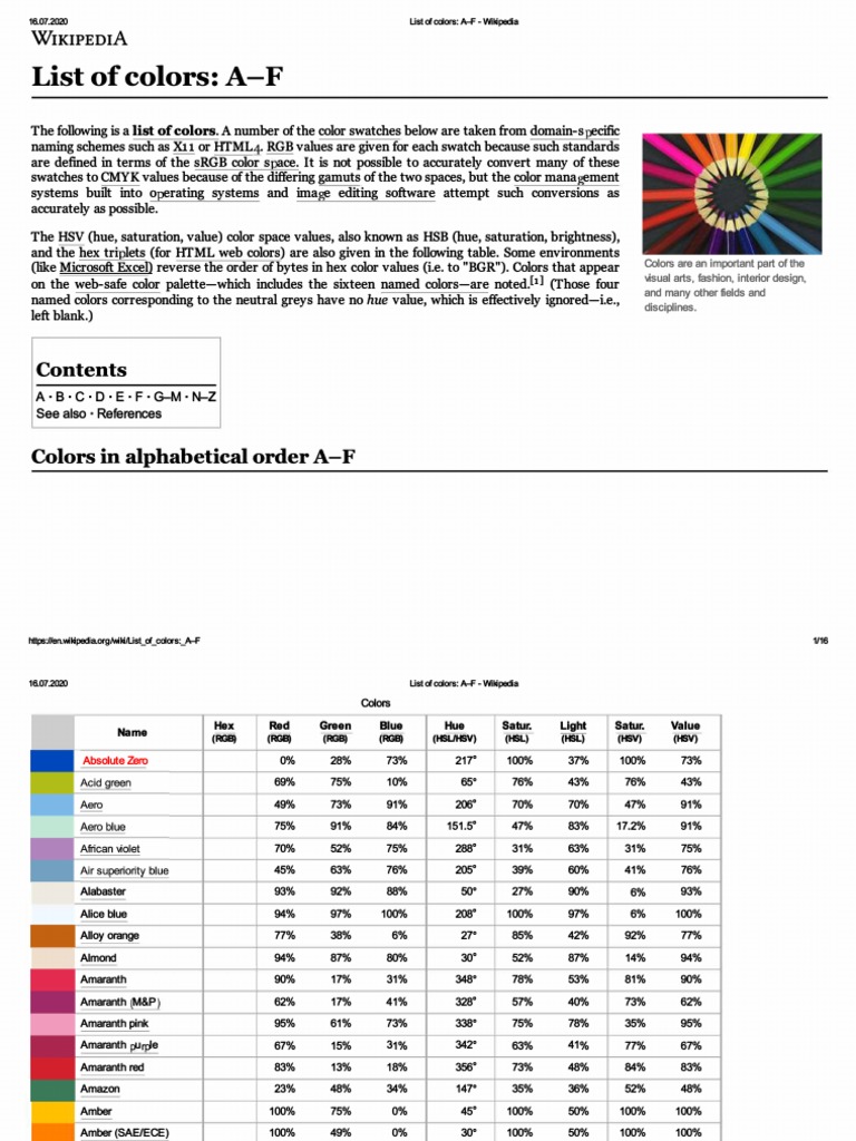 List of Colors: A-F: Wikipedia | PDF