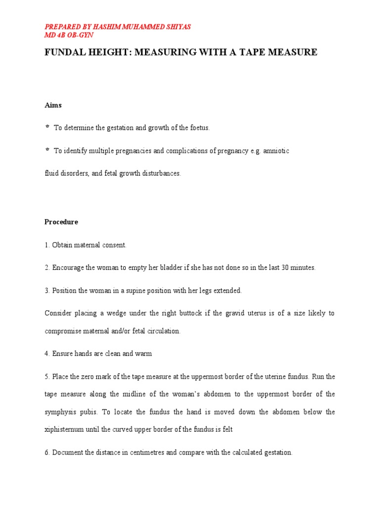 Fundal Height Measurement Hashim Muhammed Shiyas | PDF | Wellness