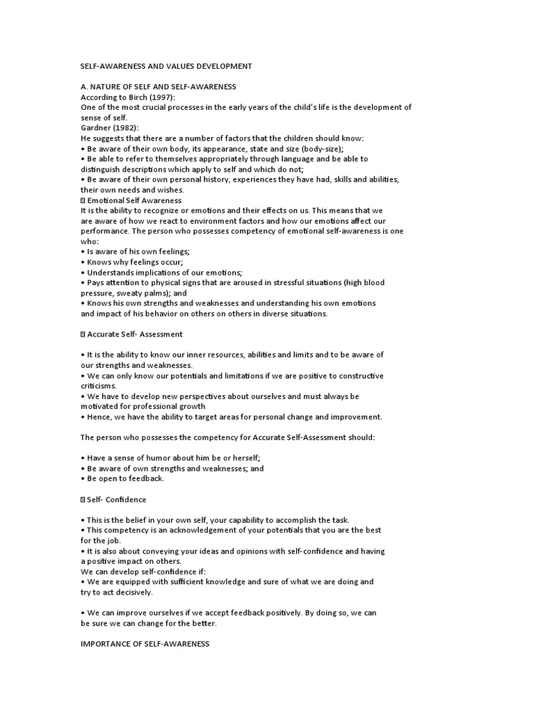 Understanding the Development of Self-Awareness, Values, and the Roots ...