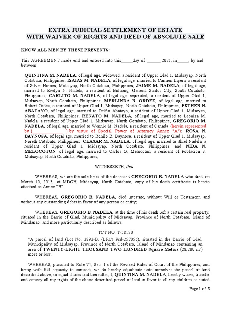 Extrajudicial Settlement of Estate | PDF | Environmental Law | Common Law