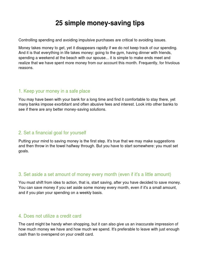 25 Simple Money-Saving Tips | PDF | Money | Credit