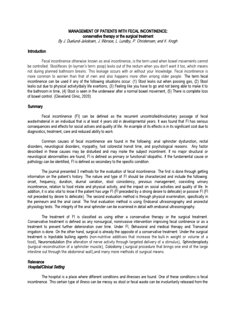 Management of Patients With Fecal Incontinence | PDF | Urinary ...