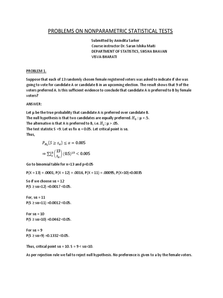 Practical On Nonparametric Statistical Tests | PDF | Statistical ... Practical On Nonparametric Statistical Tests | PDF | Statistical ...