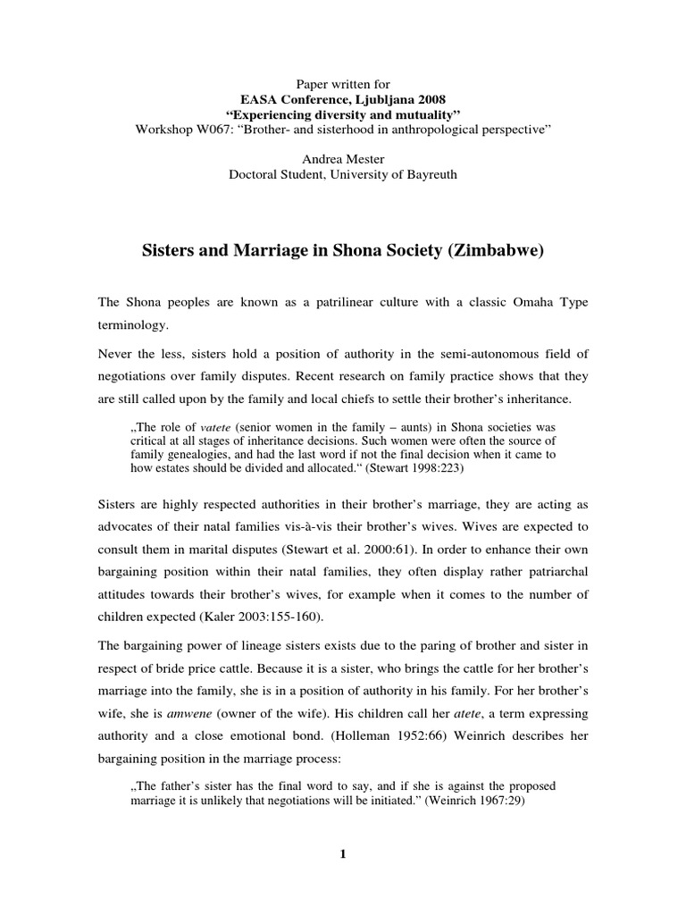 Sisters and Marriage in Shona Society Zimbabwe | PDF | Marriage | Wife