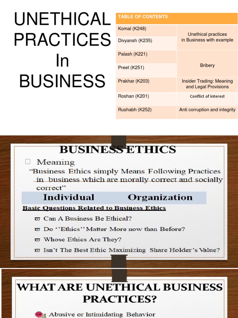 PELA - Unethical Practices in Business (TEAM 2) | PDF | Insider Trading ...