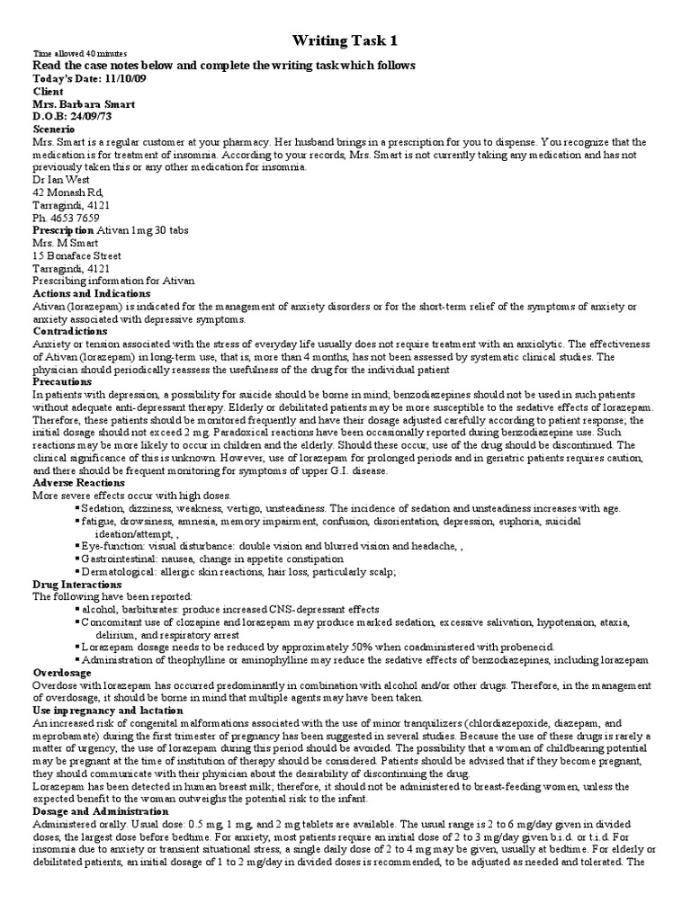 Writing Tasks Purchased OET | PDF | Benzodiazepine | Wound