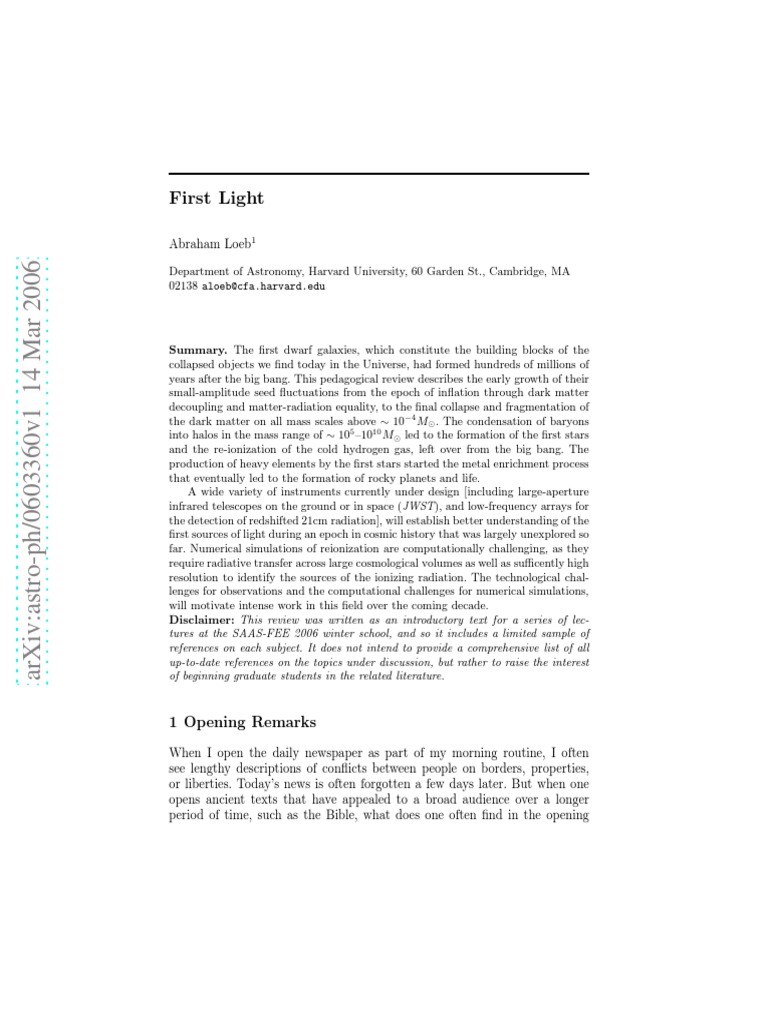 First Light | PDF | Cosmic Microwave Background | Chronology Of The ...