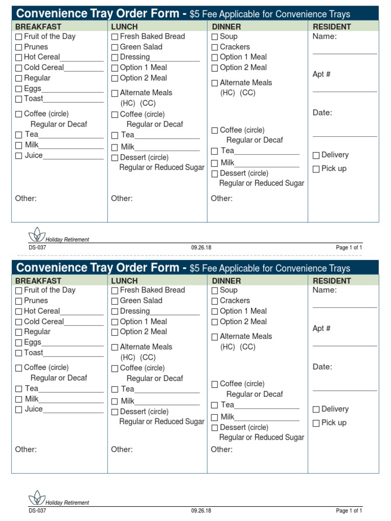 Convience Order Form | PDF | Meal | Lunch
