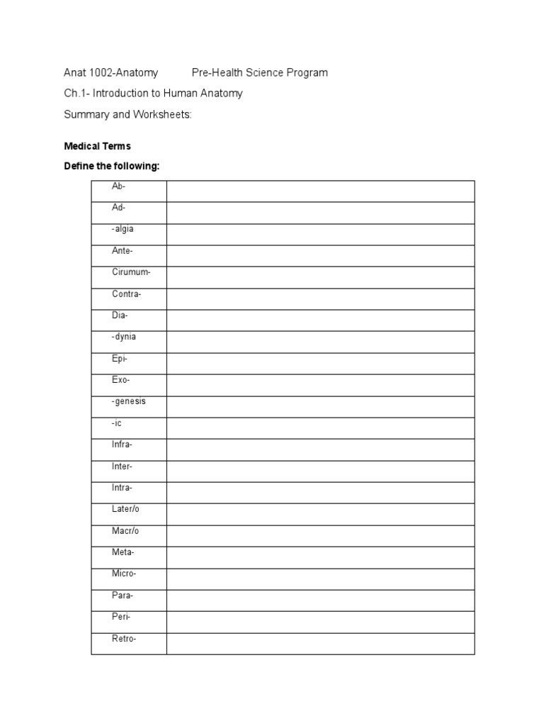 Anat 1002-Anatomy Pre-Health Science Program Ch.1-Introduction To Human ...