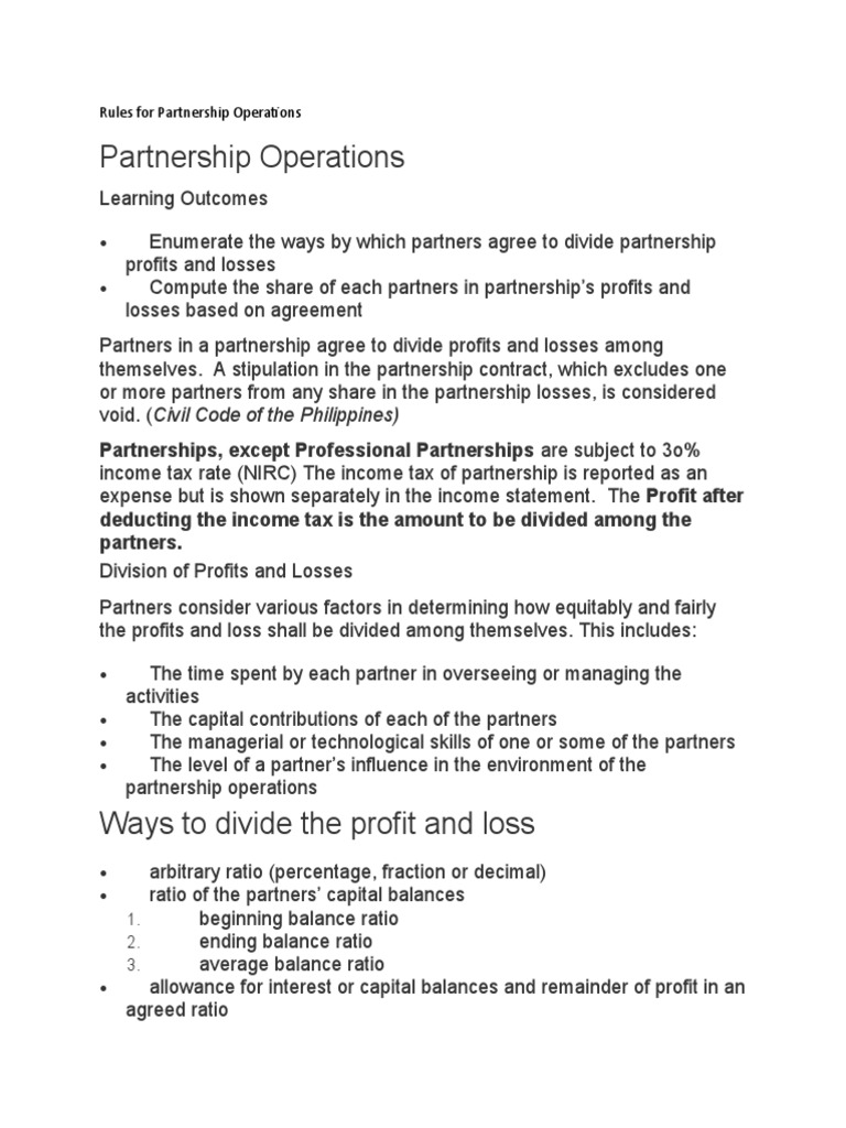 Rules For Partnership Operations | PDF | Partnership | Income Statement