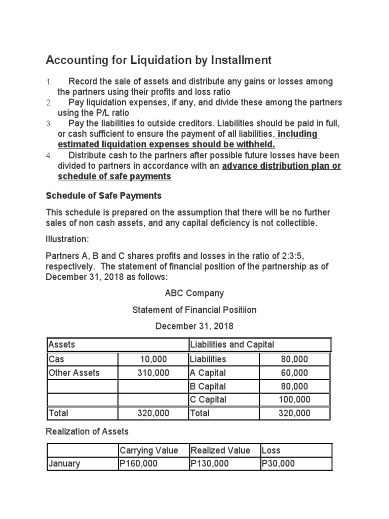 Partnership Liquidation by Instalment (Safe Payment) | PDF | Balance ...