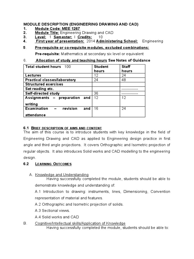 Engineering Drawing and CAD Module MEE 1267 | PDF | Educational ...