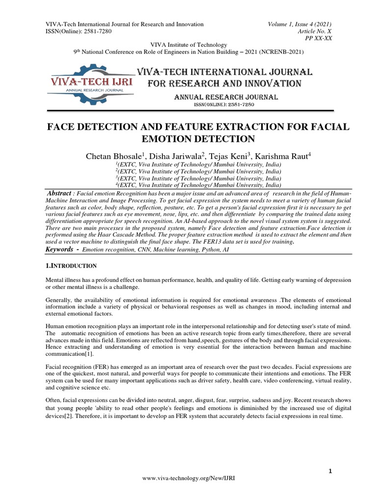 Face Detection And Feature Extraction For Facial Emotion Detection Pdf Emotions Face