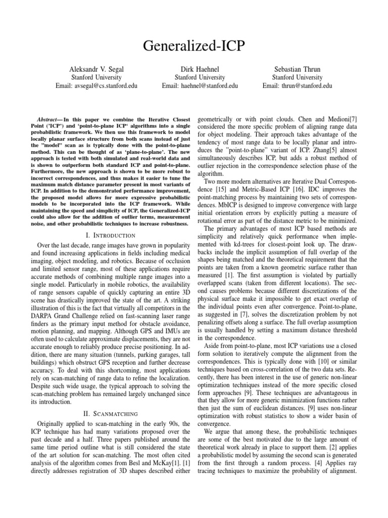 Generalized-ICP: Aleksandr V. Segal Dirk Haehnel Sebastian Thrun | PDF ...