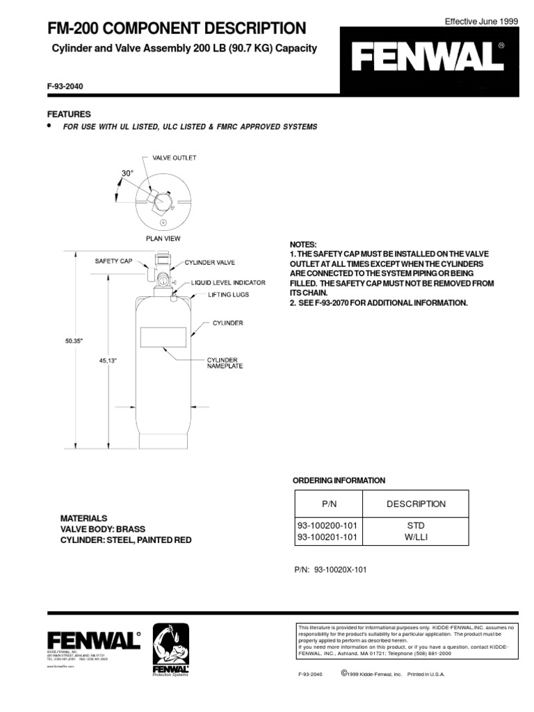Fm-200 Component Description: Cylinder and Valve Assembly 200 LB (90.7 ...