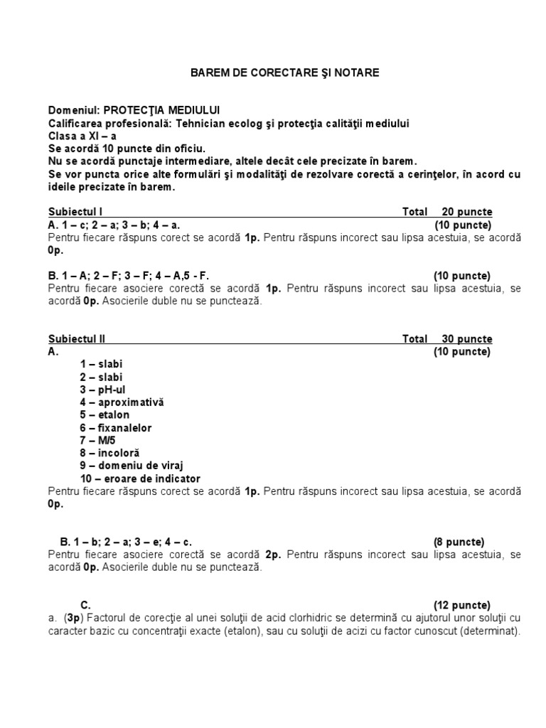 Barem de Corectare Şi Notare | PDF