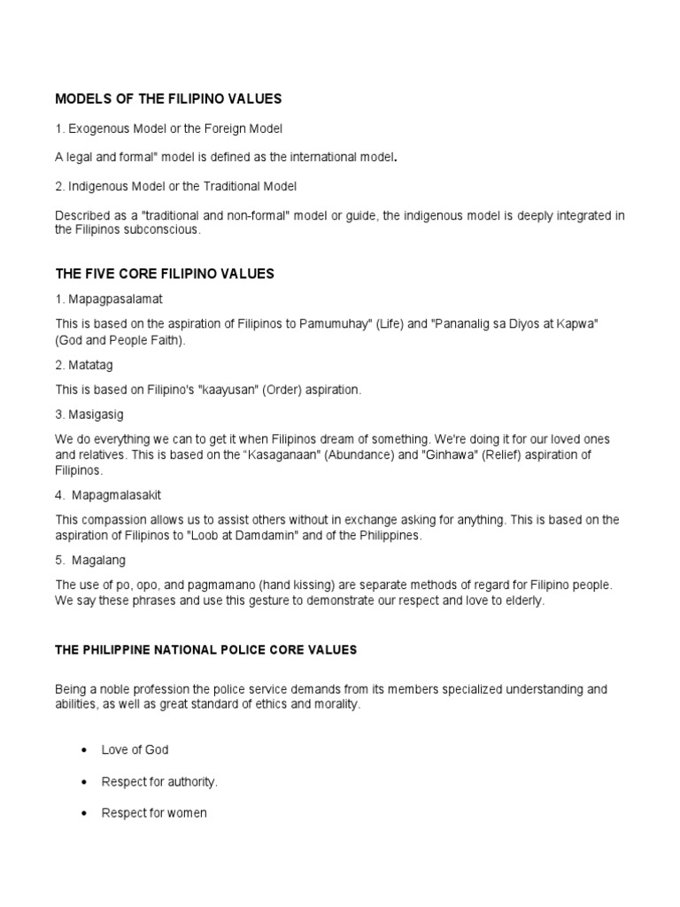 Models of The Filipino Values | PDF | Gender Role | Gender