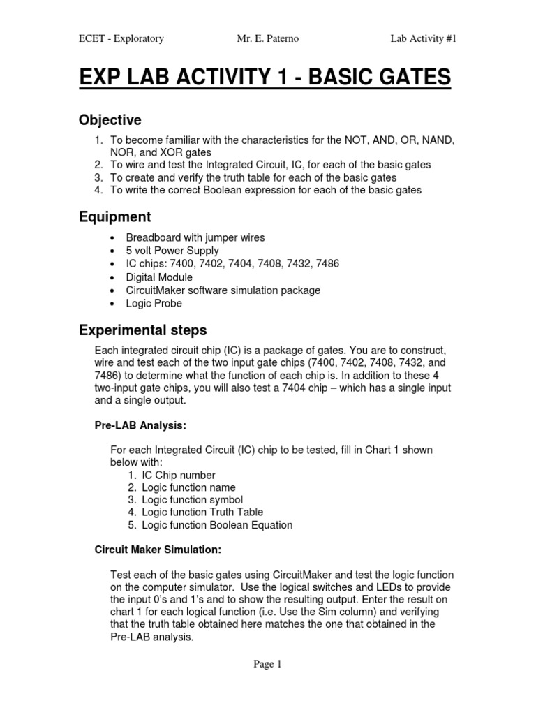 Basic Logic Gates Lab Activity | PDF | Logic Gate | Electronic Circuits