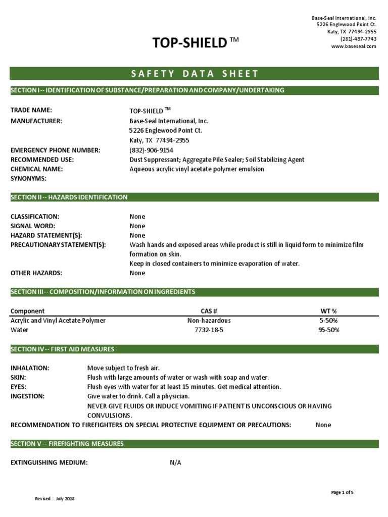 TOP-SHIELD MSDS Sheet | PDF | Toxicity | Dangerous Goods