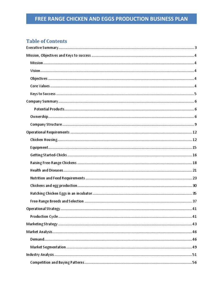 Free Range Chicken and Eggs Production Business Plan | PDF | Chicken ...