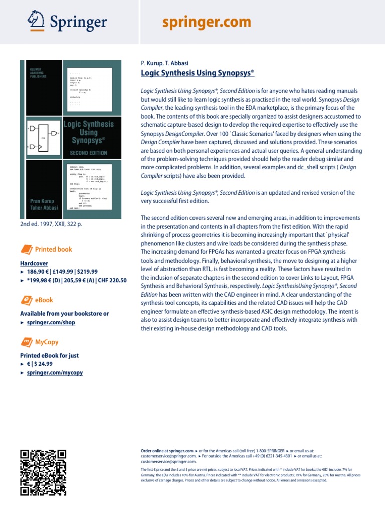 Logic Synthesis Using Synopsys®: Printed Book | PDF