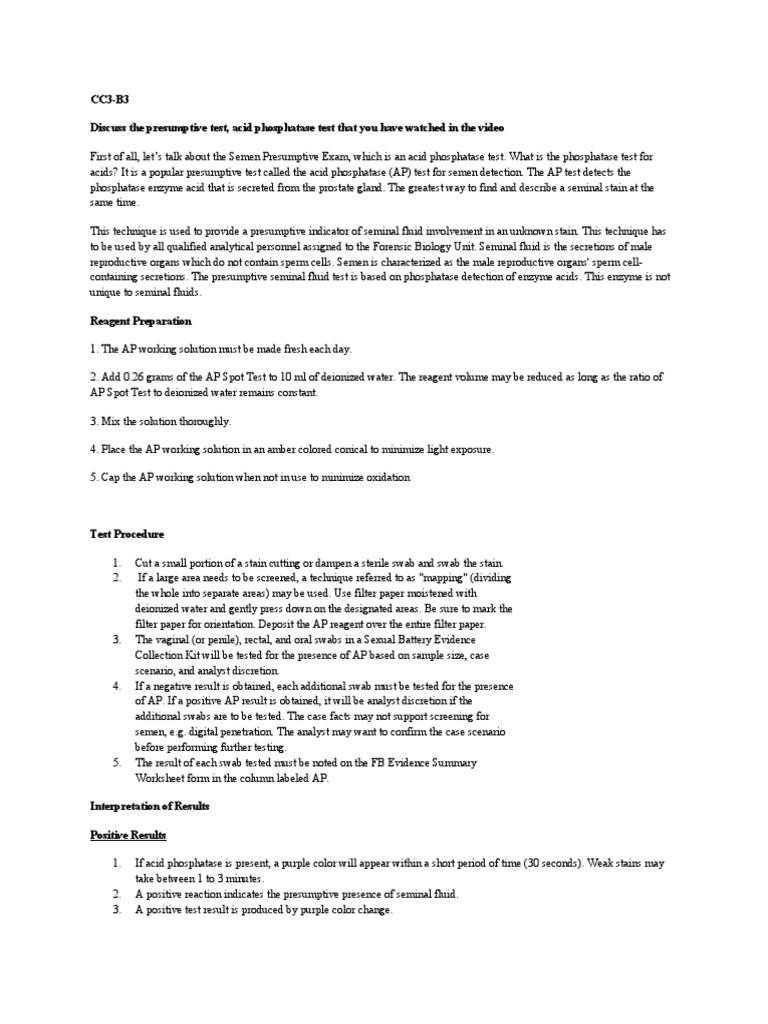 CC3-B3 Discuss The Presumptive Test, Acid Phosphatase Test That You ...