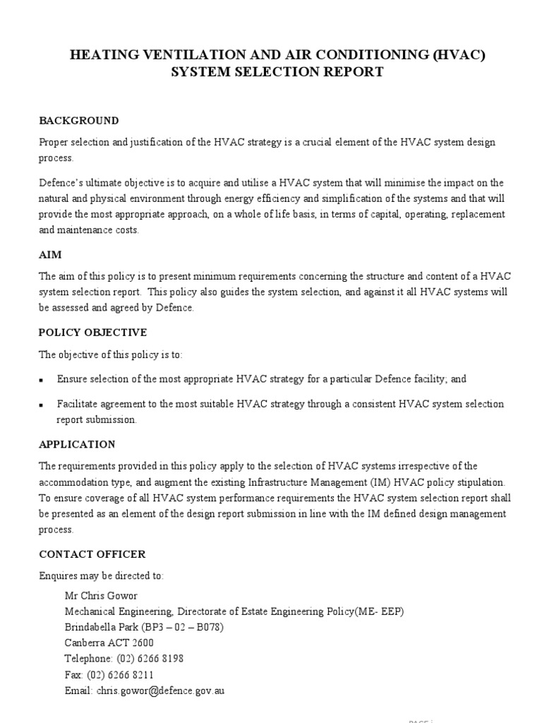 HVAC System Selection Report Guidelines | PDF | Hvac | Ventilation ...