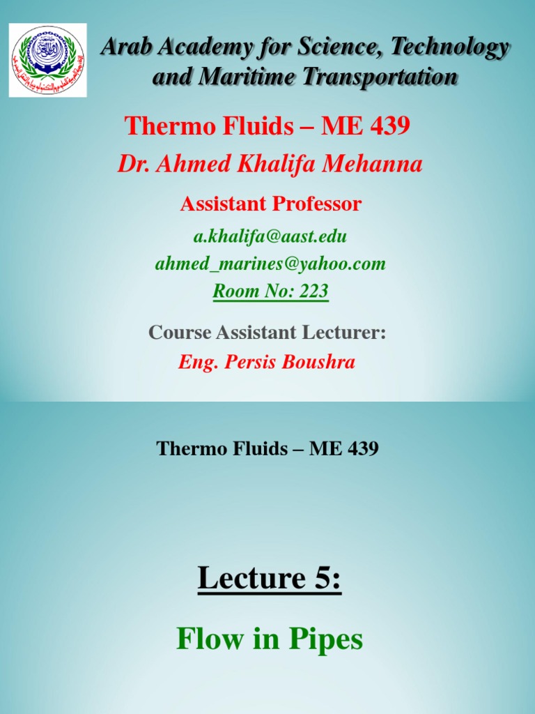 Lecture 5 Thermofluids ME439 Flow in Pipes | PDF | Fluid Dynamics ...