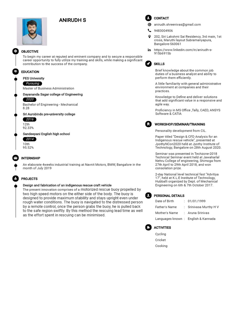 Anirudh Resume Compressed | PDF | Engineering | Science