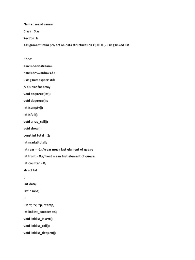 Mini Project | Download Free PDF | Queue (Abstract Data Type) | Computer Science