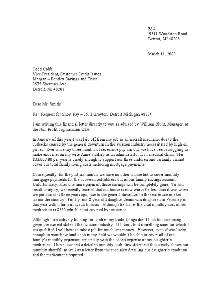Financial Hardship Letter Sample | PDF | Mortgage Loan | Short Sale ...