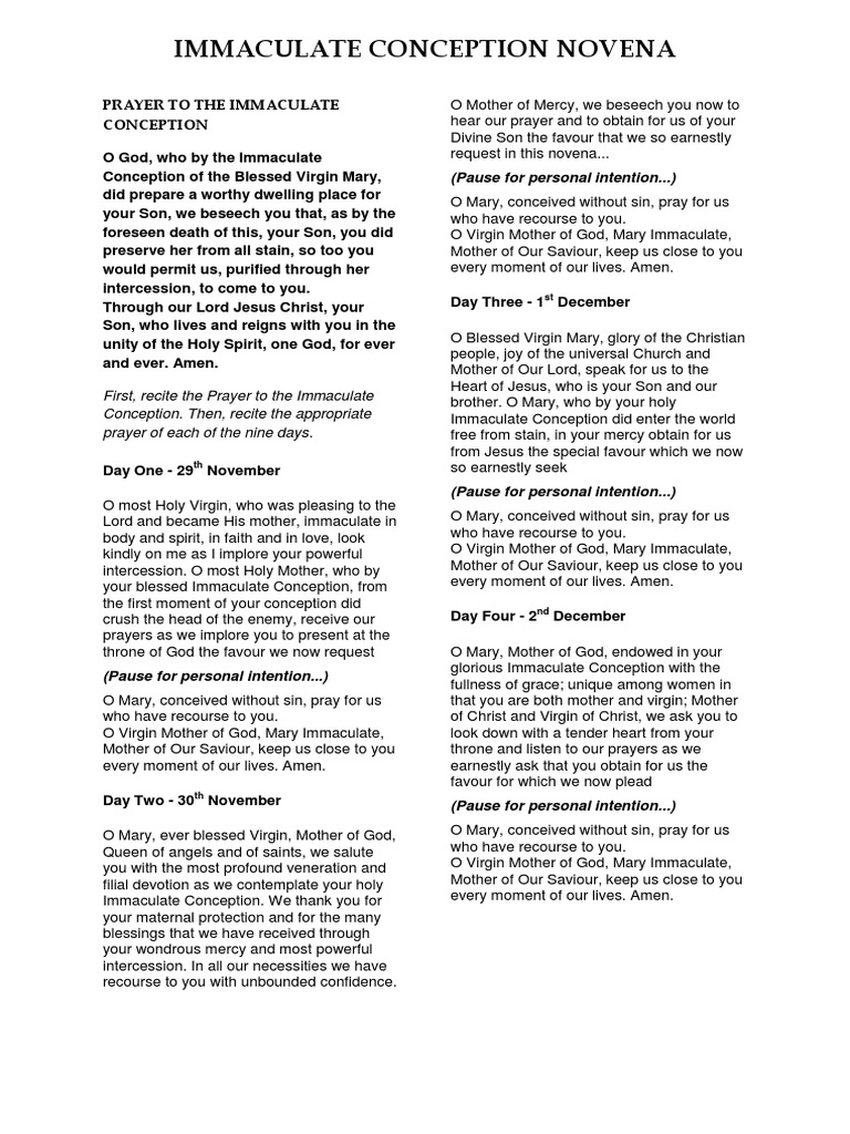 Novena To Immaculate Conception | PDF | Prayer | Theology