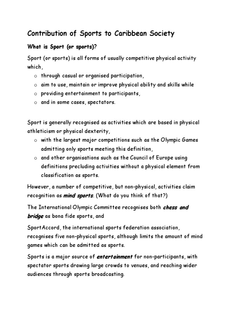 Sports - Contribution To Caribbean Society | PDF | Caribbean | Sports